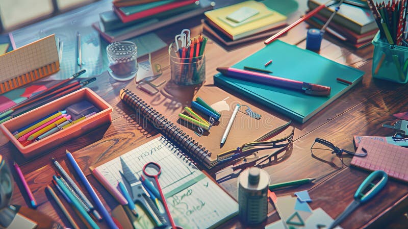 Classroom Essentials School Desk with Assorted School Supplies for ...