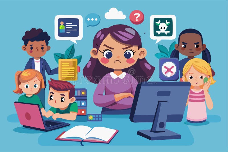 A Classroom Filled with Children Confronting Cyberbullying Issues ...