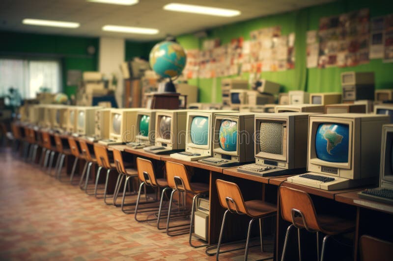 A Classroom Filled with Vintage 80s Computers. Stock Illustration ...