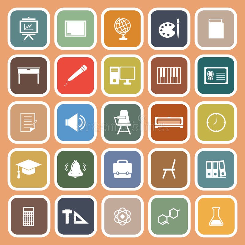 Classroom Flat Icons on Orange Background Stock Vector - Illustration ...