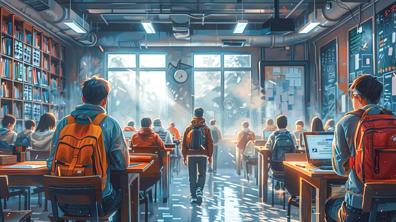 A Classroom Full of Students with a Projector Screen in the Background ...