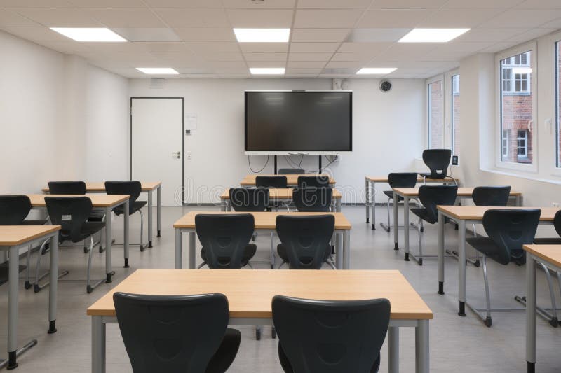A Classroom Full of Tables and Chairs Stock Image - Image of desk ...