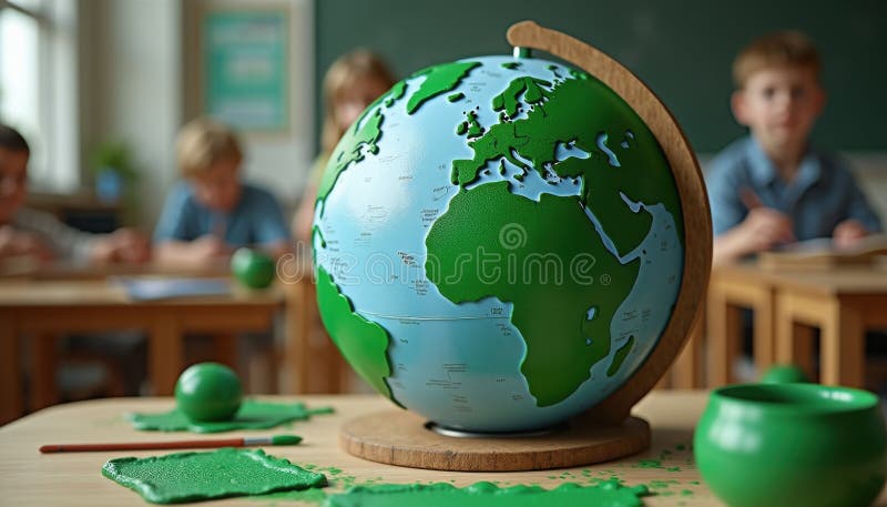 Classroom with Globe and Green-themed Education Props Stock ...