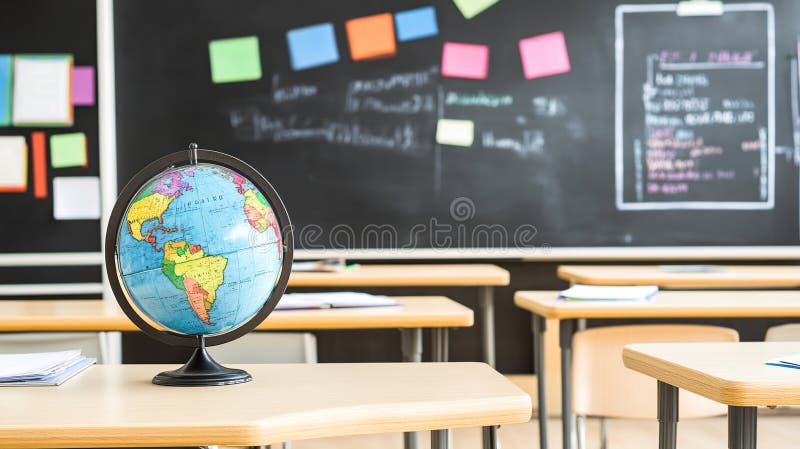 Classroom Globe Lesson Plan Chalkboard Stock Image - Image of education ...