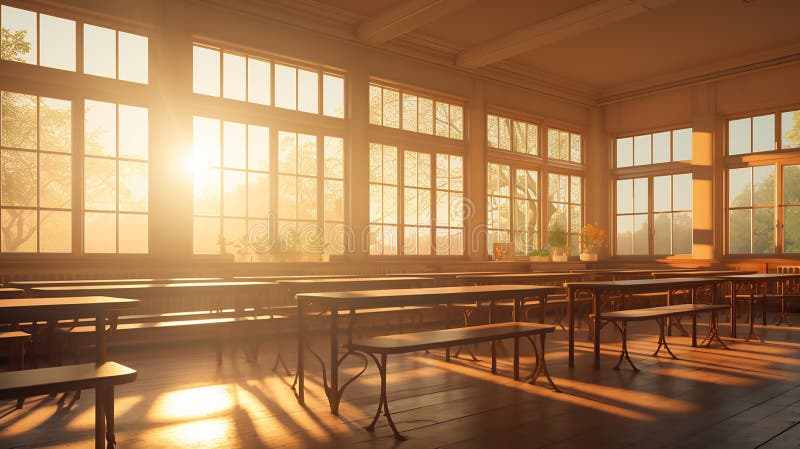 Golden Sunlight Streaming through Windows Onto a Wooden Floor with ...