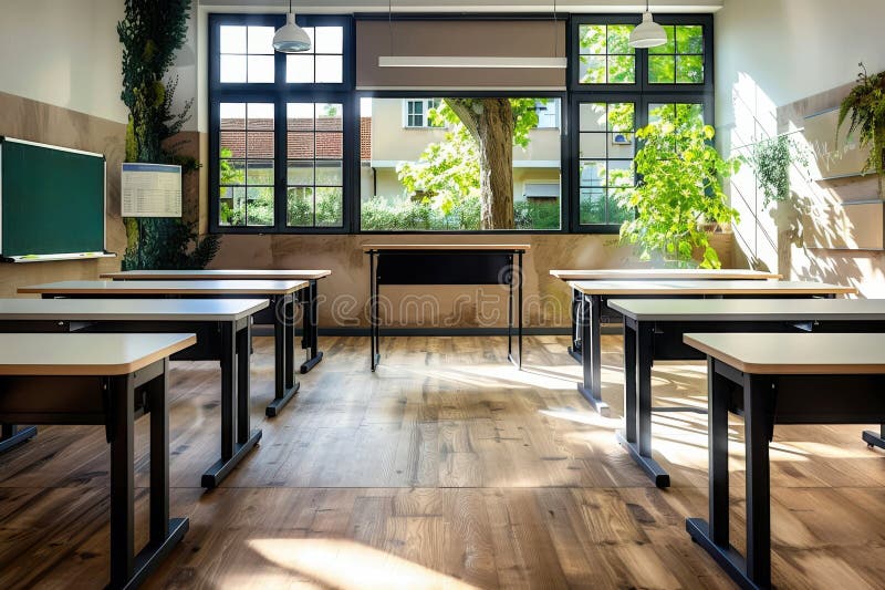 A Classroom with a Green Board and a Lot of Chairs Stock Photo - Image ...