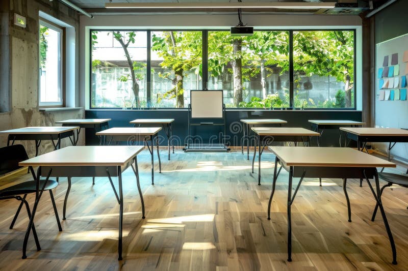 A Classroom with a Green Board and a Lot of Chairs Stock Photo - Image ...