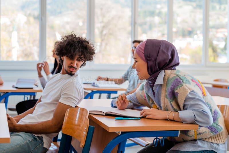 In the Classroom Group of College Students Engages in Discussion and ...