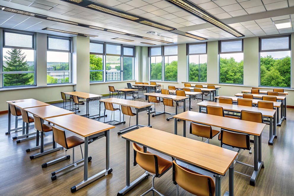 Classroom with Group Tables Stock Illustration - Illustration of ...