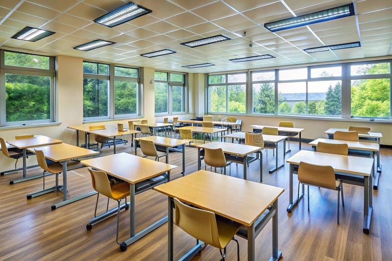 Classroom with Group Tables Stock Illustration - Illustration of ...