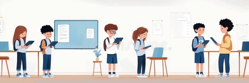 Classroom Illustrates Digital Divide with Students Using Tablets and ...