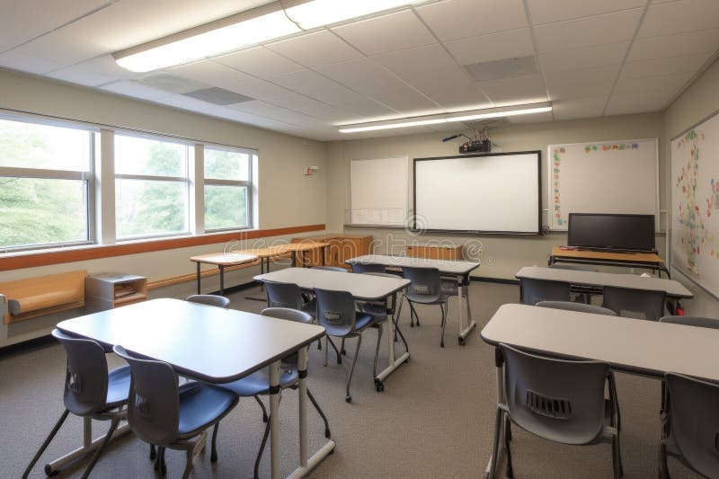 Classroom with Interactive Whiteboard, Projector and Seating for ...