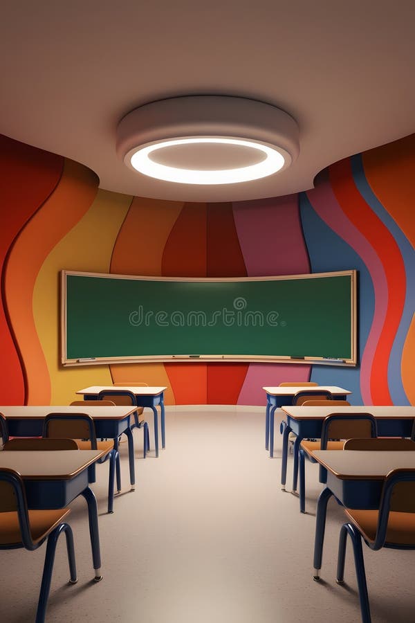 Classroom Interior with Blackboard and Chairs. 3d Render Stock ...