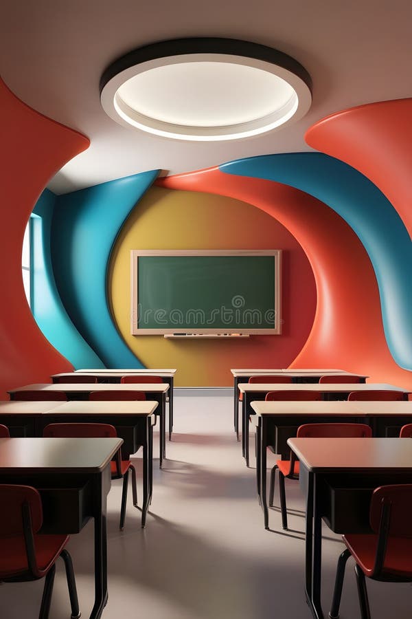 Classroom Interior with Blackboard and Chairs. 3d Render Stock ...