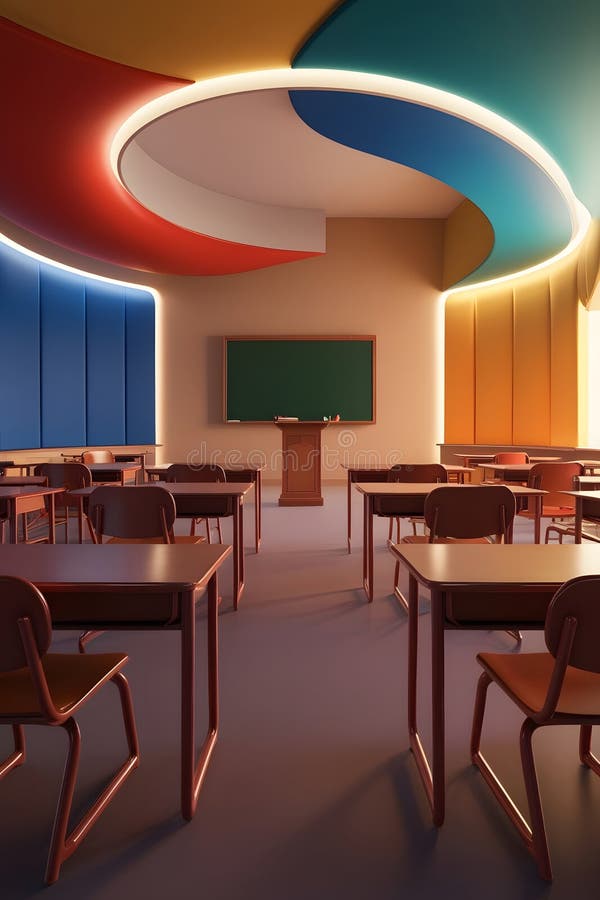 Classroom Interior with Blackboard and Chairs. 3d Render Stock ...