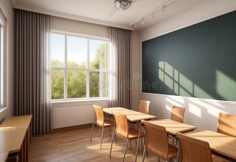 Classroom Interior with Blank Blackboard Ai Generated Stock ...