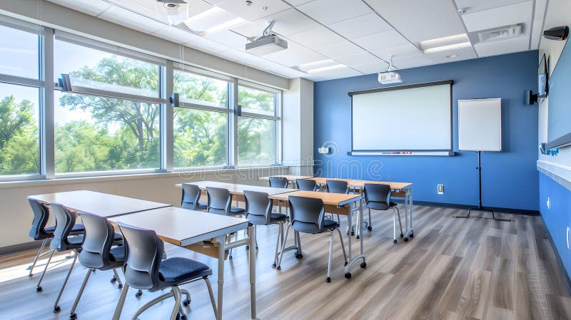 Classroom Interior with Blue and White Walls Stock Illustration ...
