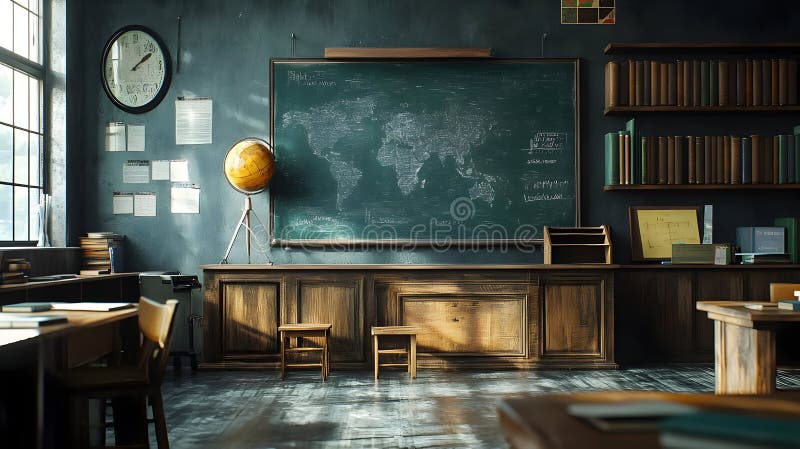 Classroom Interior Design 3D Render - Vintage Style Stock Illustration ...