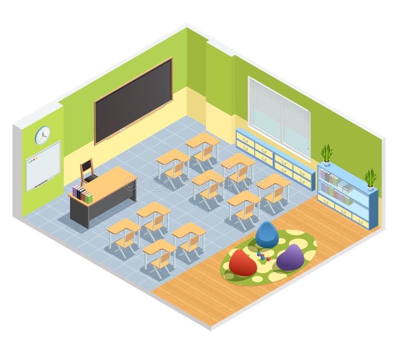Classroom Interior Isometric Poster Stock Vector - Illustration of ...
