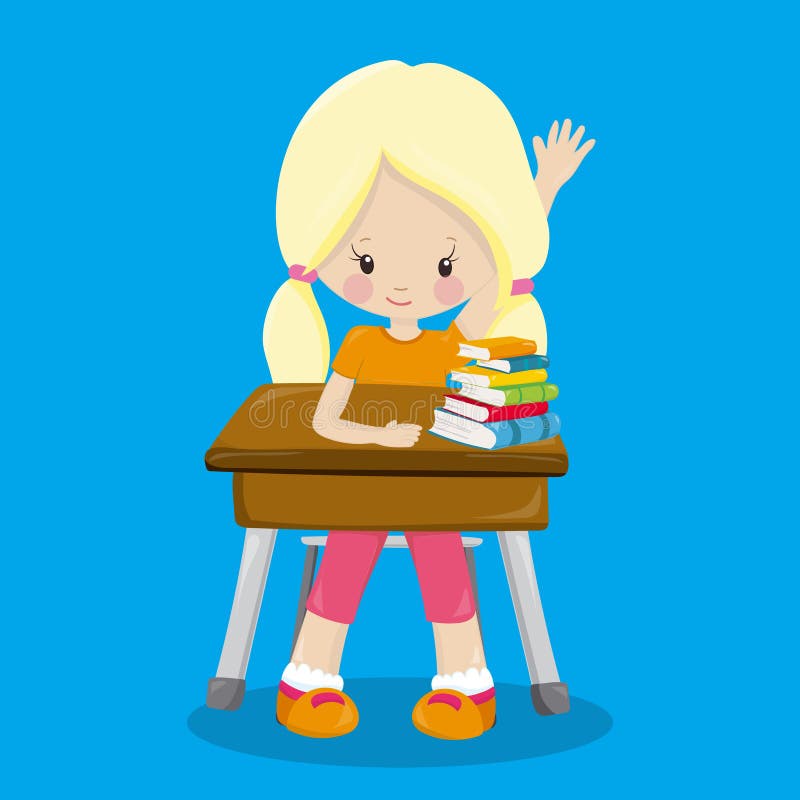 Classroom Kids Girl Blond Left Hand Up 07 Stock Vector - Illustration ...