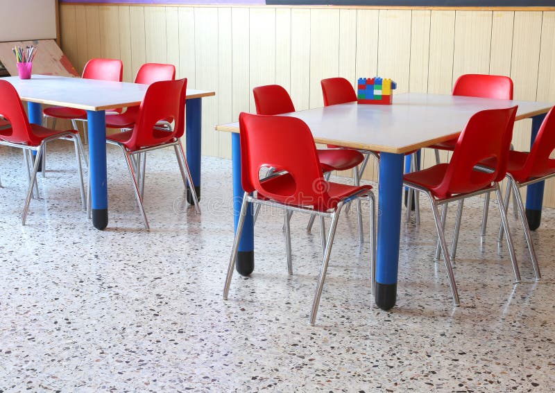 Classroom of a Kindergarten with Red Chairs and Small School Tab Stock ...
