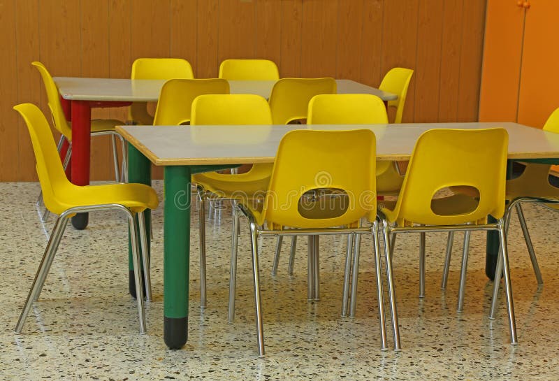 Classroom of a Kindergarten with Yellow Chairs Stock Image - Image of ...