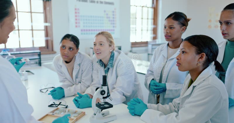 Classroom, Knowledge and Professor with Students, Lab Equipment and ...