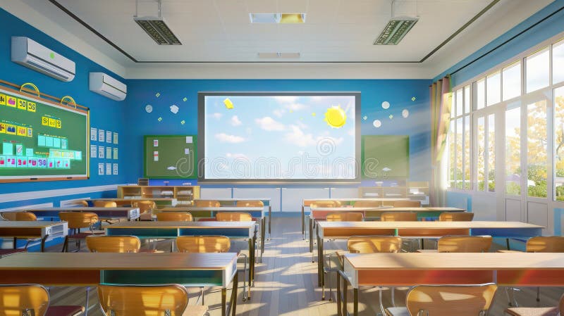 A Classroom with a Large Interactive Whiteboard and Neatly Arranged ...