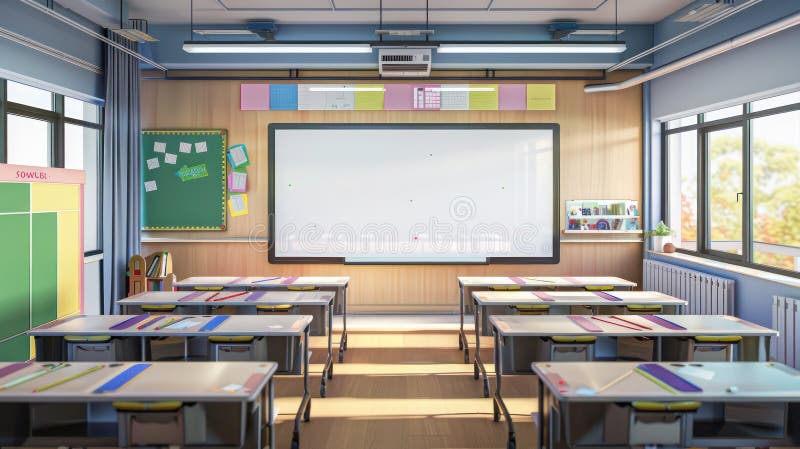 A Classroom with a Large Interactive Whiteboard and Neatly Arranged ...
