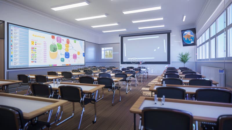 A Classroom with a Large Interactive Whiteboard and Neatly Arranged ...