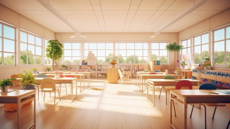 Classroom with Large Windows. Generative AI. Stock Illustration ...