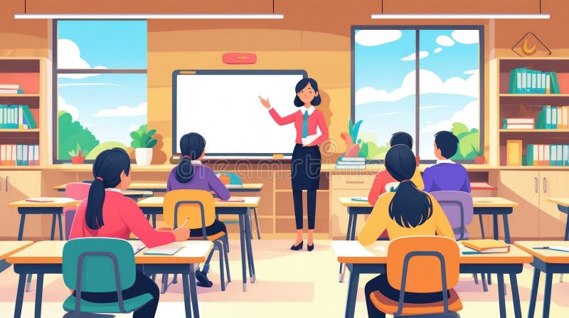 Classroom Learning Environment with Students and Teacher Engaged in ...