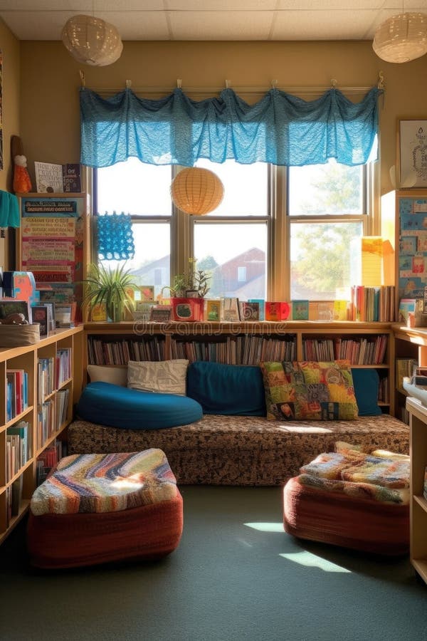 Classroom Library with Diverse Books and Comfy Seating Stock Photo ...