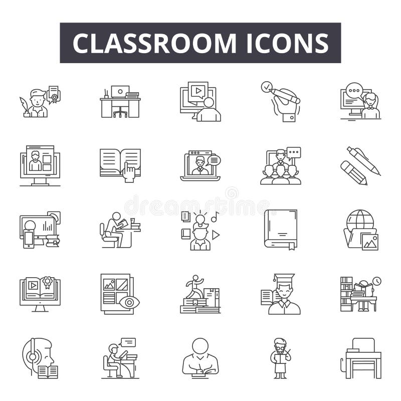 Web Classroom Line Icons Collection. Distance, Collaboration, Online ...
