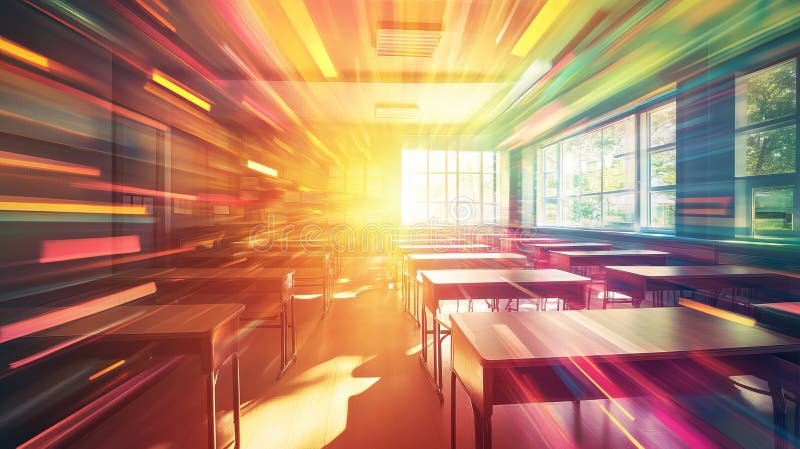 A Classroom with Many Desks and a Window Stock Illustration ...