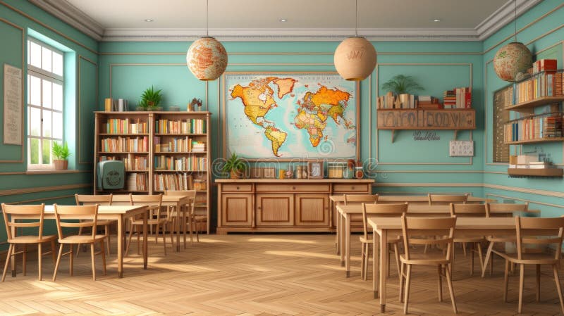 A Classroom with a Map on the Wall. Generative AI Image. Stock ...