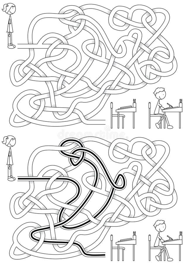 Classroom maze stock vector. Illustration of desk, path - 299852440