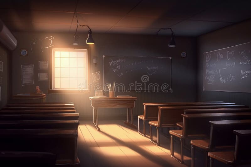 Classroom with Meticulously Arranged Rows of Desks and Chairs, Enhanced ...