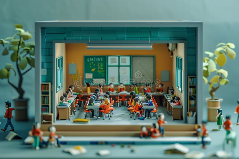Classroom Model with Desks and Chairs Stock Illustration - Illustration ...