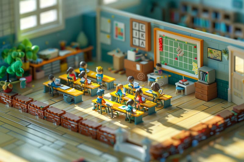 Classroom Model with Desks and Chairs Stock Image - Image of teacher ...