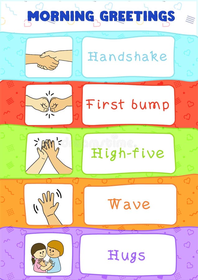 Classroom Morning Greetings, Hug, Hand Shake, First Bump, Wave, High ...