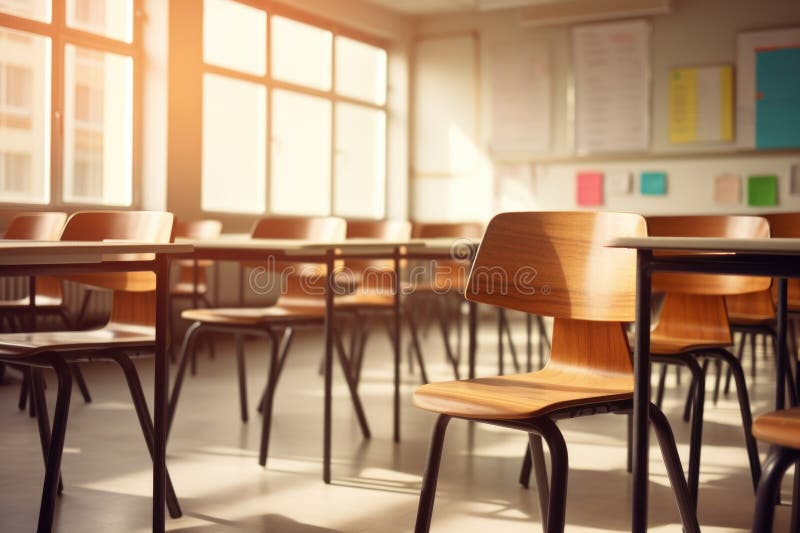A Classroom with Multiple Desks and Chairs, Suitable for Educational ...