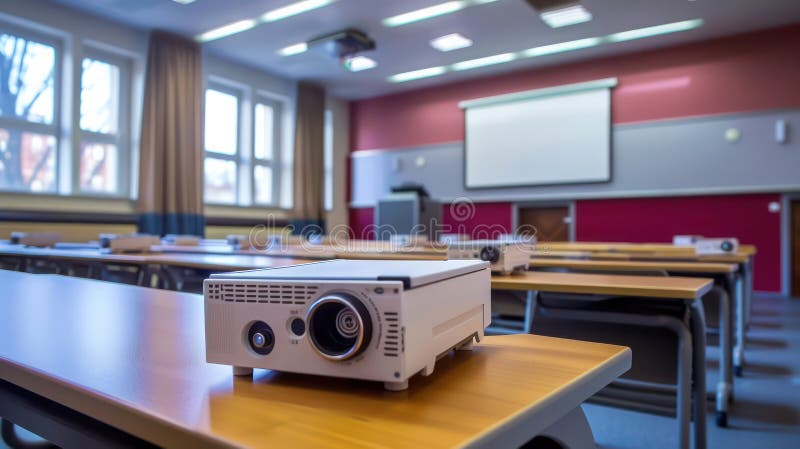 A Classroom with Neatly Arranged Desks and a Projector Ready for a ...
