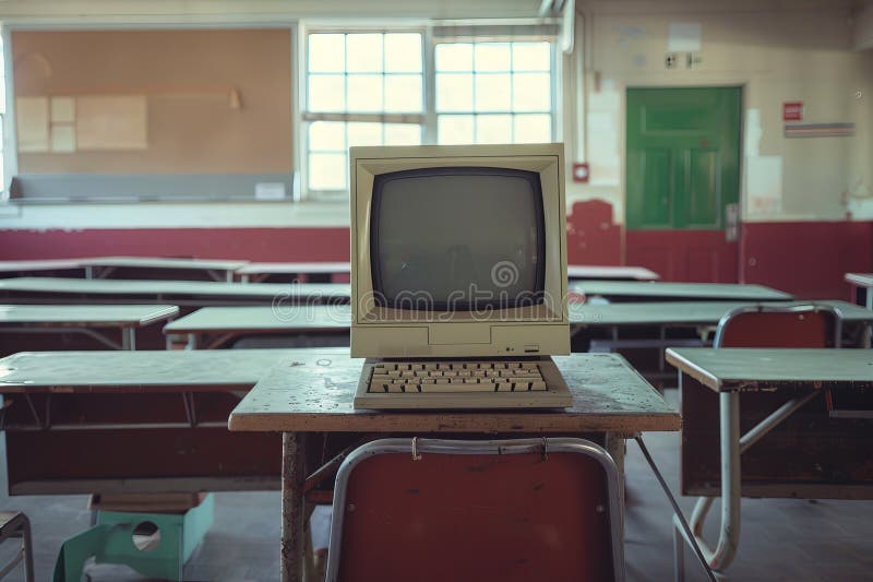 Classroom with Old TV and Chalkboard, Symbolizing Neglect, Decay, Past ...