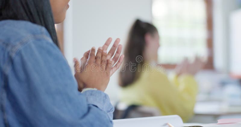 Classroom Presentation, Applause and Happy Kid, Student and Group ...