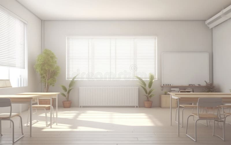 A Classroom or Presentation Room. White Chairs, Panoramic Windows with ...