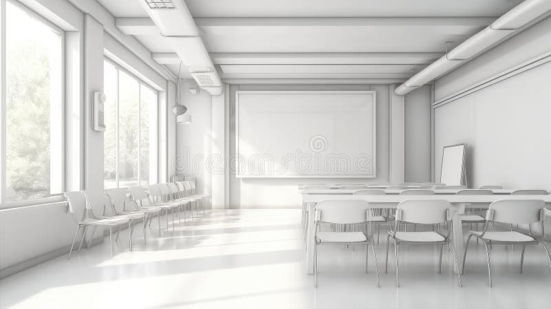 A Classroom or Presentation Room and White Chairs, Teaching Lesson ...