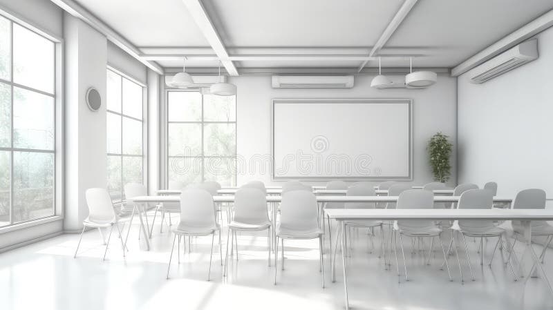 A Classroom or Presentation Room and White Chairs, Teaching Lesson ...