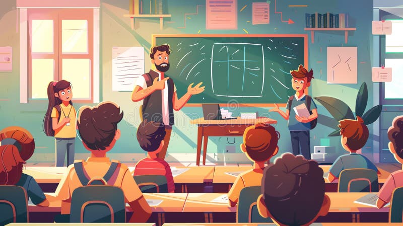 Classroom Presentation Students and Teacher in a Lively Discussion ...