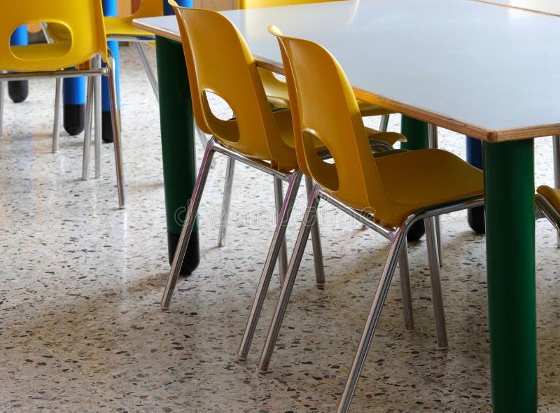 Classroom in Primary School without Children with Yellow Chairs Stock ...